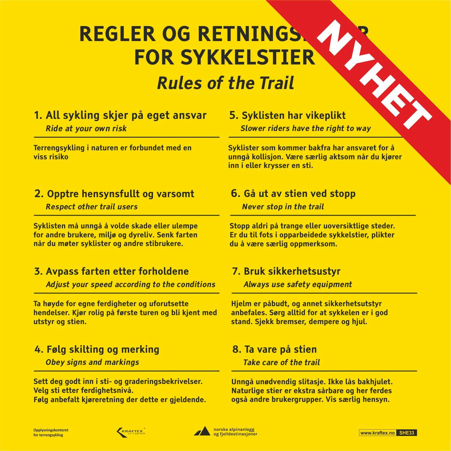 REGLER OG RETNINGSLINJER FOR SYKKELSTIER | Kraftex - Nummer 1 på skilt